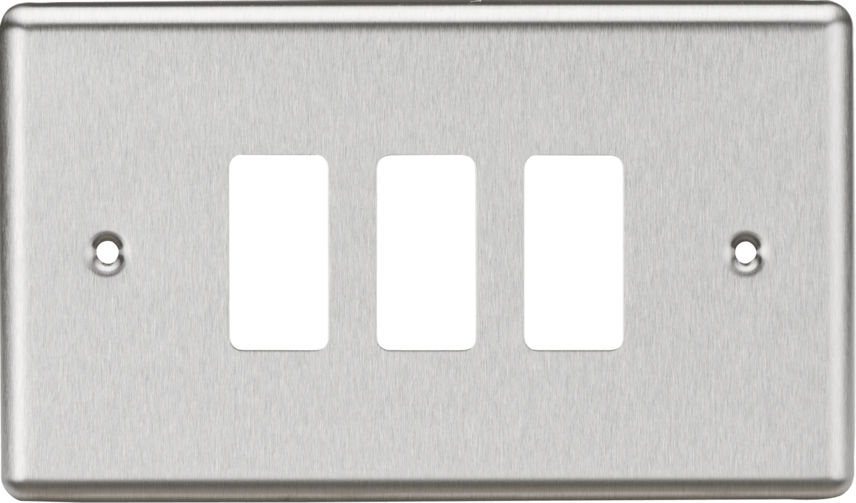 Knightsbridge Rounded Edge Brushed Chrome 3 Gang Grid Faceplate ... Knightsbridge Rounded Edge Brushed Chrome 3 Gang Grid Faceplate ...
